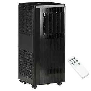 HOMCOM 8,000 BTU Smart WiFi Portable Air Conditioners for Rooms Up to 215 Sq. Ft., Cool Dehumidifier Fan 3-in-1 Portable AC Unit with Remote, 24H Timer, Window Mount Kit Included, Black