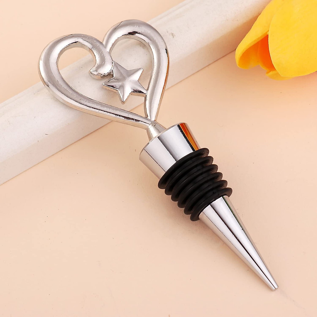 12 Pieces Heart Wine Stoppers Wedding Bridal Favor for Guests Silver Heart Wine Bottle Stoppers Heart Champagne Stoppers Wine Savers Metal Wine Cork Holder Plugs with Gift Boxes for Wedding Party