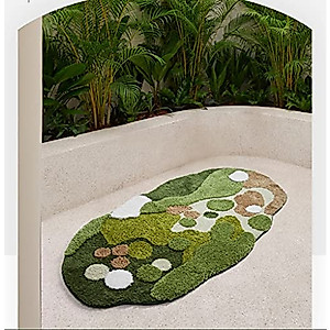 KOYPEM Moss Rug 3D Stereo for Living Room Green Carpet Bedroom Bedside Floor Mat Anti-Slip Modern Shaggy Rugs Home Decor 32x64 in