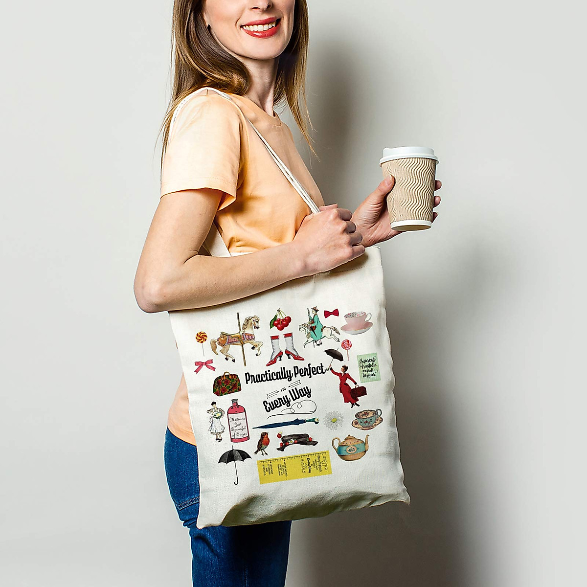 FORBIDDEN PAPER ForbiddenPaper Poppins Natural Cotton Reusable Tote Bag | Cute Practically Perfect in Every Way Shopping Bag Tote Bag Shoulder Bag Gifts for Women Best Friends?