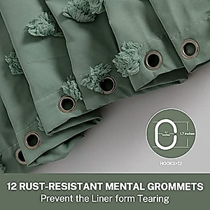 Siiluminisoy Green Boho Shower Curtain Woven Fabric Cute Shower Curtain, 72 x 72 Tufted Pleat Floral Textured Modern Farmhouse Minimalist Shower Curtain Set with Hooks for Bathroom