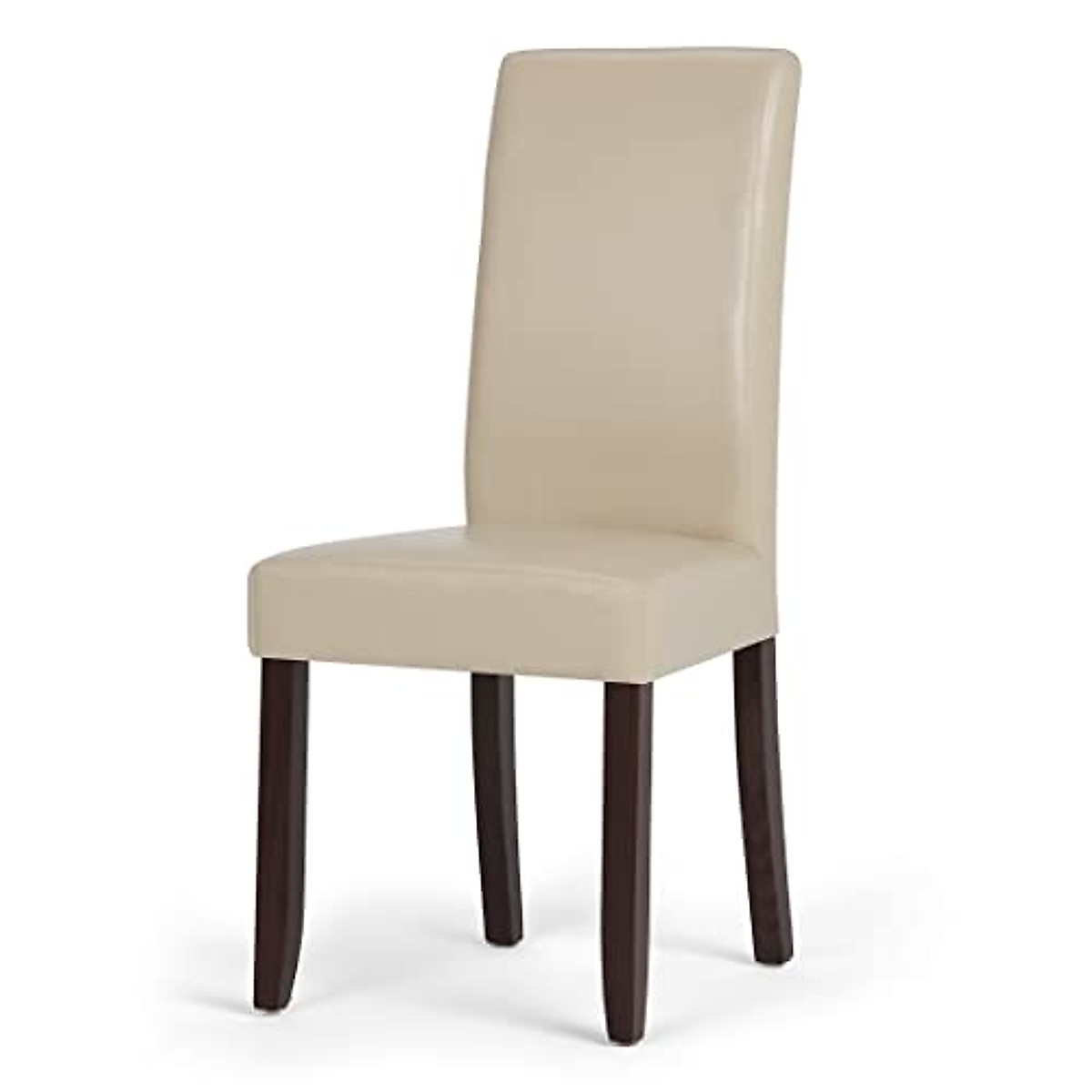 SIMPLIHOME Acadian Transitional Parson Dining Chair (Set of 2) in Satin Cream Vegan Faux Leather, For the Dining Room