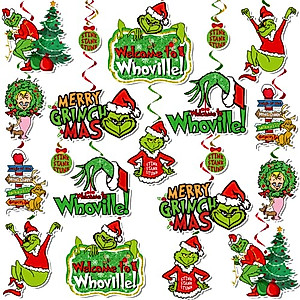 36 Pcs Whoville Christmas Decorations Hanging Swirls,NO-DIY Whoville Decorations Green Monster Christmas Decorations, Welcome to Whoville Hanging Decorations for Green Monster Party Decorations