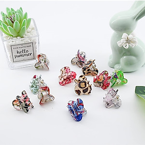 Carede Mini 1.2 inch Plastic No-Slip Grip Jaw Hair Clip,Floral Printed Small Acrylic Hair Claw Clips for Girls and Women,Pack of 12