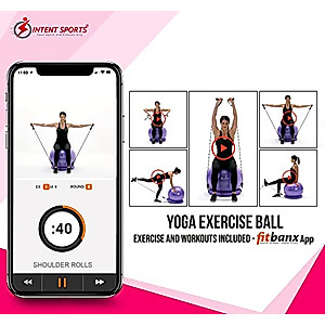 INTENT SPORTS Yoga Ball Chair – Stability Ball with Inflatable Stability Base & Resistance Bands, Fitness Ball for Home Gym, Office, Improves Back Pain, Core, Posture & Balance (65 Cm) (Pink)