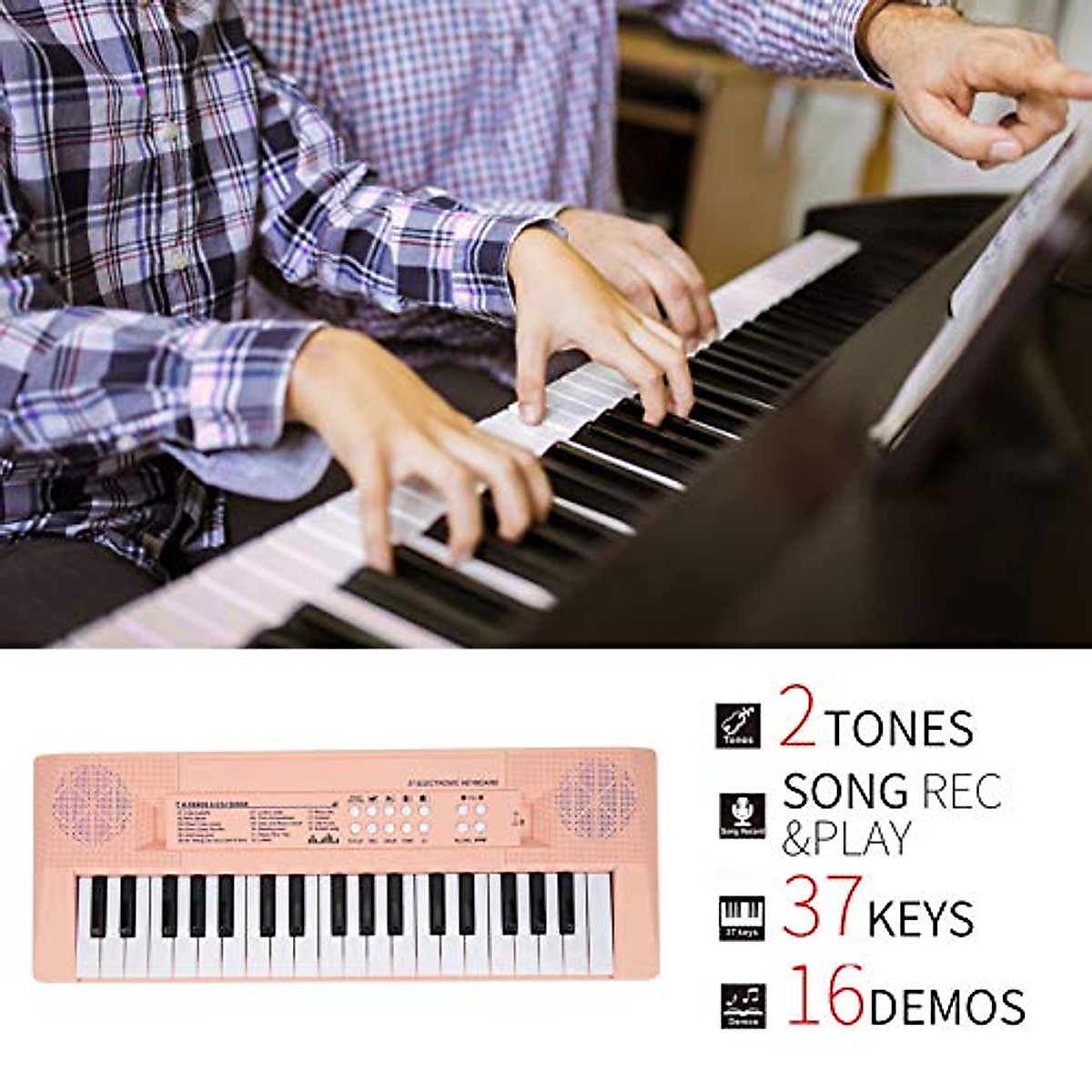 Electric Piano 37 Keys Beginner Electric Keyboard with Microphone, Dual Power Supply System USB Charging or Batteries (Battery Not Included)()
