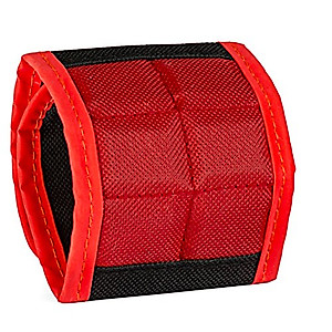 BYKES Magnetic Wristband for Holding Screws, Nuts, Nails and Bolts | Powerful Super Strong Magnetic Tool Wristband for Men and Women | Large Magnetic Wrist Tool Holder | Tool Gifts for Men | Red/Black