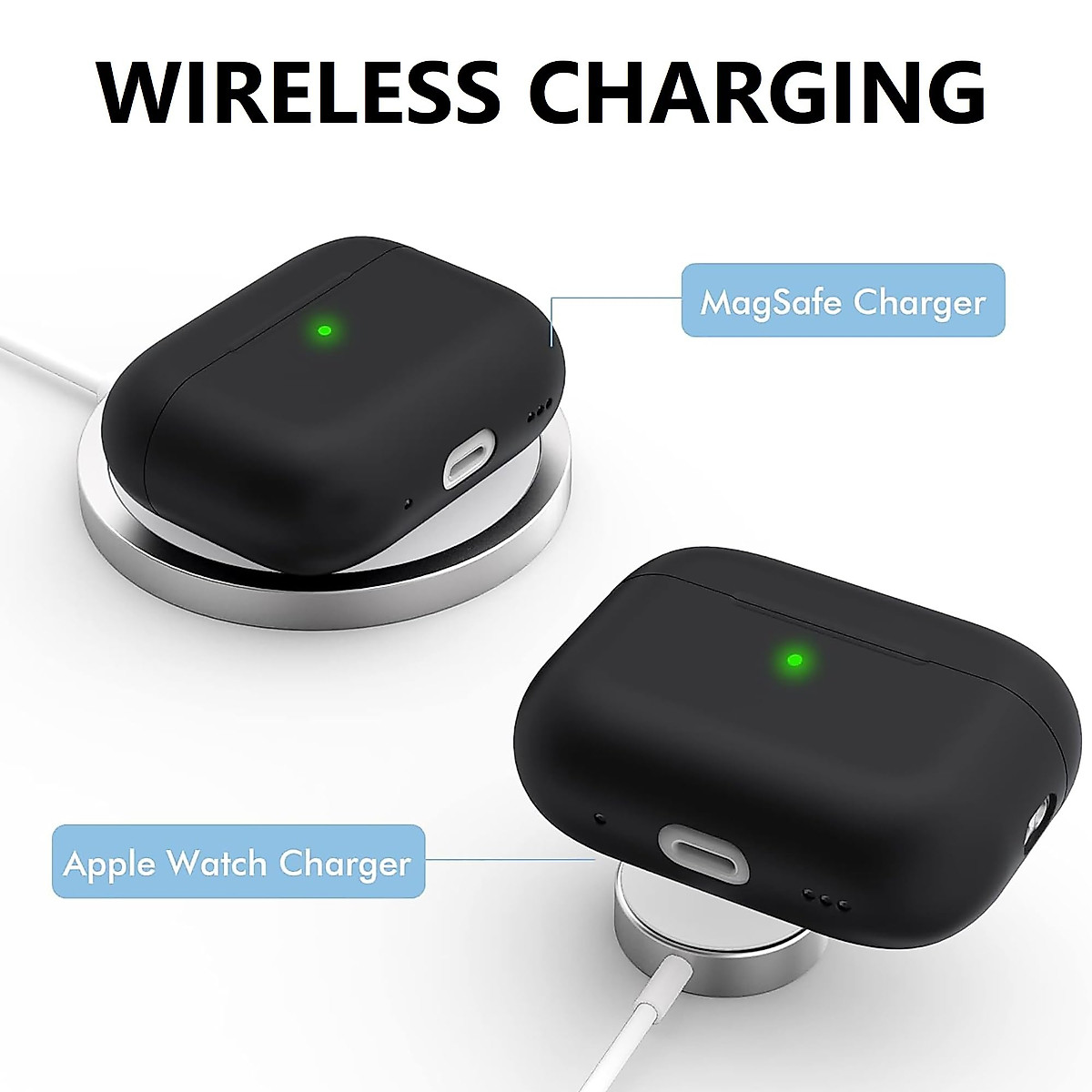 Airpods Pro 2 Case Soft Silicone Protective Case Cover Compatible with Apple AirPods Pro 2nd Generation Case 2022 Front LED Visible (Black)