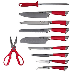 Cuisinart C77SS-11PRDGR 11-Piece Arista Collection Cutlery Stainless Steel Knife Block Set, Red