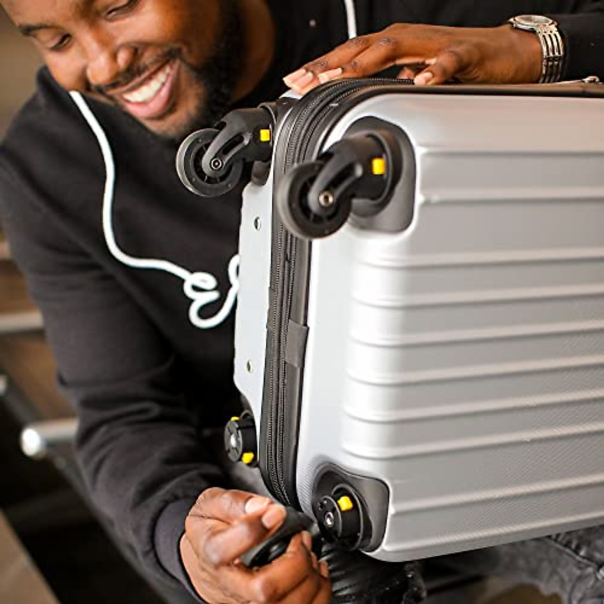 Take OFF Luggage 18-inch Hardshell Carry On Suitcase that Converts into Underseater Luggage Removable Spinner Wheels for Airline Personal Use Requirements 18 x 14 x 8.5 Inches - Rose Gold Expandable