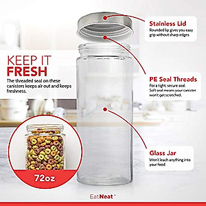 EatNeat 4 Piece Beautiful Glass Kitchen Canisters with Stainless Steel Lids - Premium Food Storage Container, Versatile Cereal, Sugar, Flour, Coffee, Snacks Container for Clean Kitchen Organization