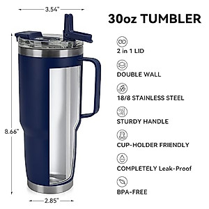 HASLE OUTFITTERS 30oz Tumbler With Handle, Insulated Travel Coffee Mug With Straw Leak-Proof Double Wall Stainless Steel Vacuum Tumblers Metal Cup with Straw for Hot and Cold Drink