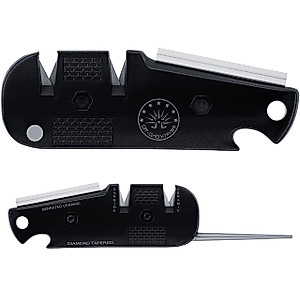 Off-Grid Knives - EDC Knife Sharpener, Compact 5-In-1 Sharpening Tool for Hunting, Camping, Fishing, Bug Out Bag, Tool Box, Kitchen Knives and Sharpen Fishing Hooks (Black)