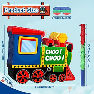 Shappy 3D Piñata Small Racing Theme Piñata with Blindfold Stick Confetti Railroad Train Bike Car Piñata for Birthday Party Decorations Race Car Party Supplies(Train)