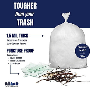 Plasticplace 65 gallon Trash Bags │ 1.5 Mil │ Clear Heavy Duty Garbage Can Liners │ 50” x 48” (50Count)