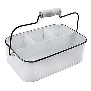 AuldHome Large Rustic Caddy; 4-Section White Enamelware Farmhouse Style Organizer with Handle