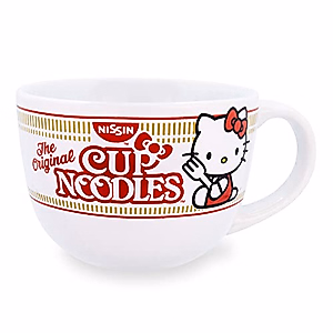 Toynk Sanrio Hello Kitty x Nissin Cup Noodles 24-Ounce Ceramic Soup Mug | Bowl For Ice Cream, Cereal, Oatmeal | Large Coffee Cup For Espresso, Caffeine, Beverage | Cute Home & Kitchen Essentials