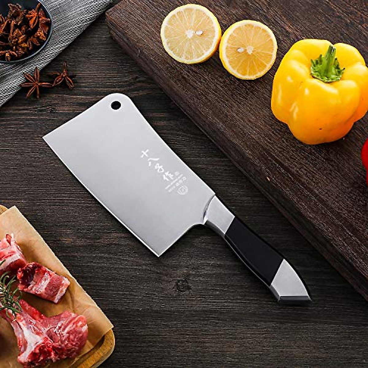 SHI BA ZI ZUO Heavy Duty Stainless Steel Bone Cleaver Knife for Home Chopping Bones