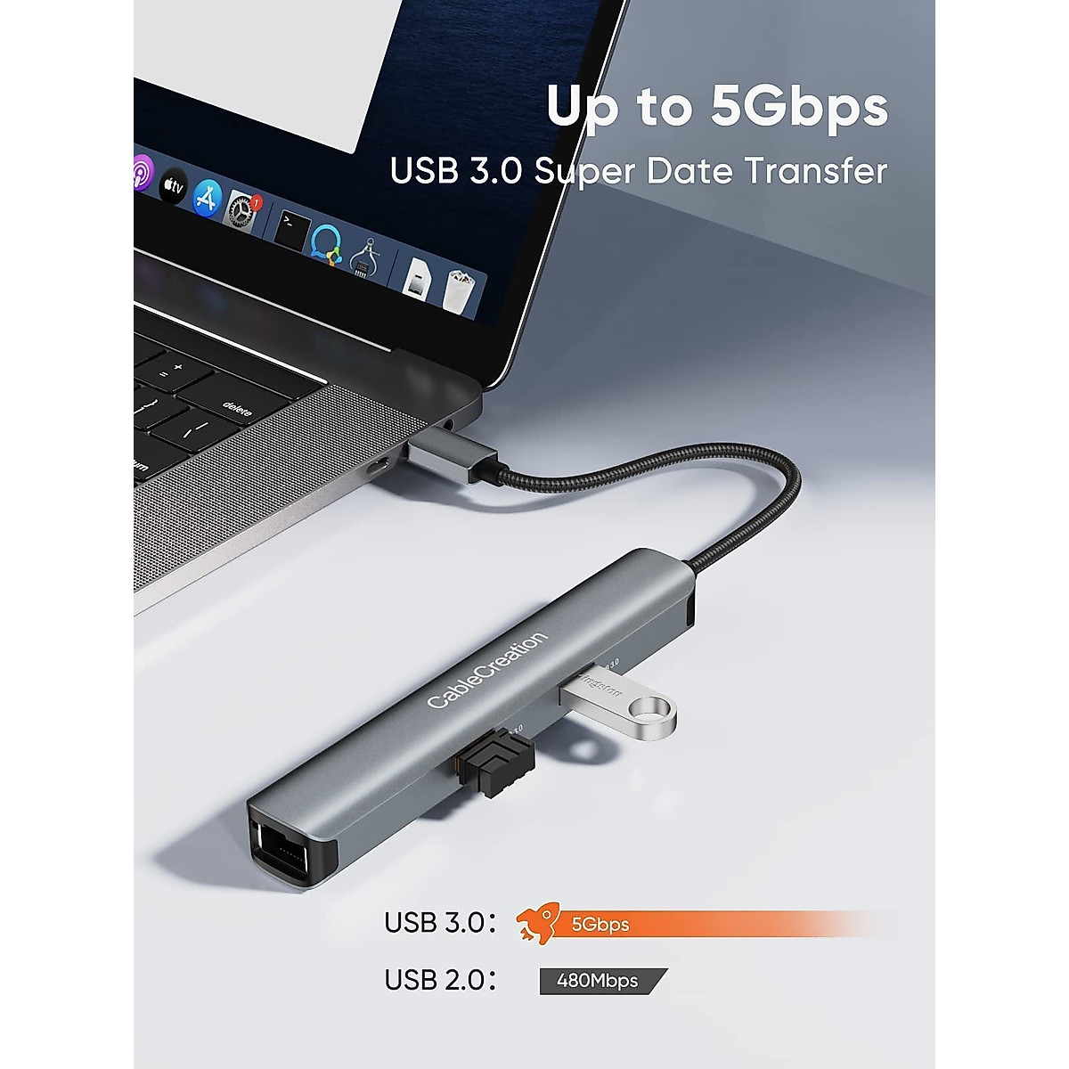 CableCreation 6-in-1 USB-C Hub with 4K 60HZ HDMI Bundle with USB B to USB C Printer Cable 6.6FT