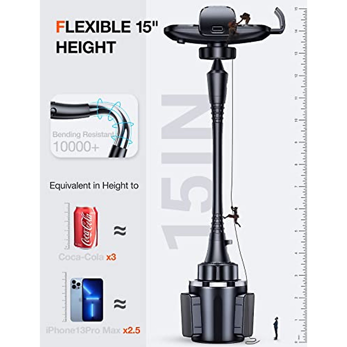 TORRAS [Truck Friendly 15in Car Cup Holder Phone Mount [Easily Install & Adjustable] Long Gooseneck Cupholder Cell Phone Mount for Car Truck Fit with iPhone 13 12 Pro Max Samsung Galaxy S22 S21 & All