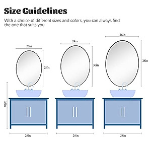 COFENY Oval Mirror, 20"x28" Black Bathroom Mirror with Metal Frame, Wall Mount Mirrors Decor Modern Hanging Mirror for Bedroom Living Room、Entryway