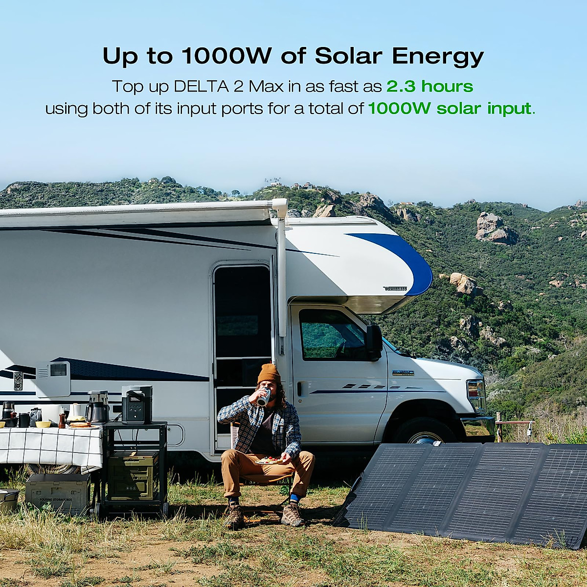 EF ECOFLOW Solar Generator DELTA 2 Max 2048Wh With 400W Solar Panel, LFP Battery Portable Power Station Up to 3400W AC Output Fast Charging 0-80% in 43 Min solar powered generator For Camping, RV