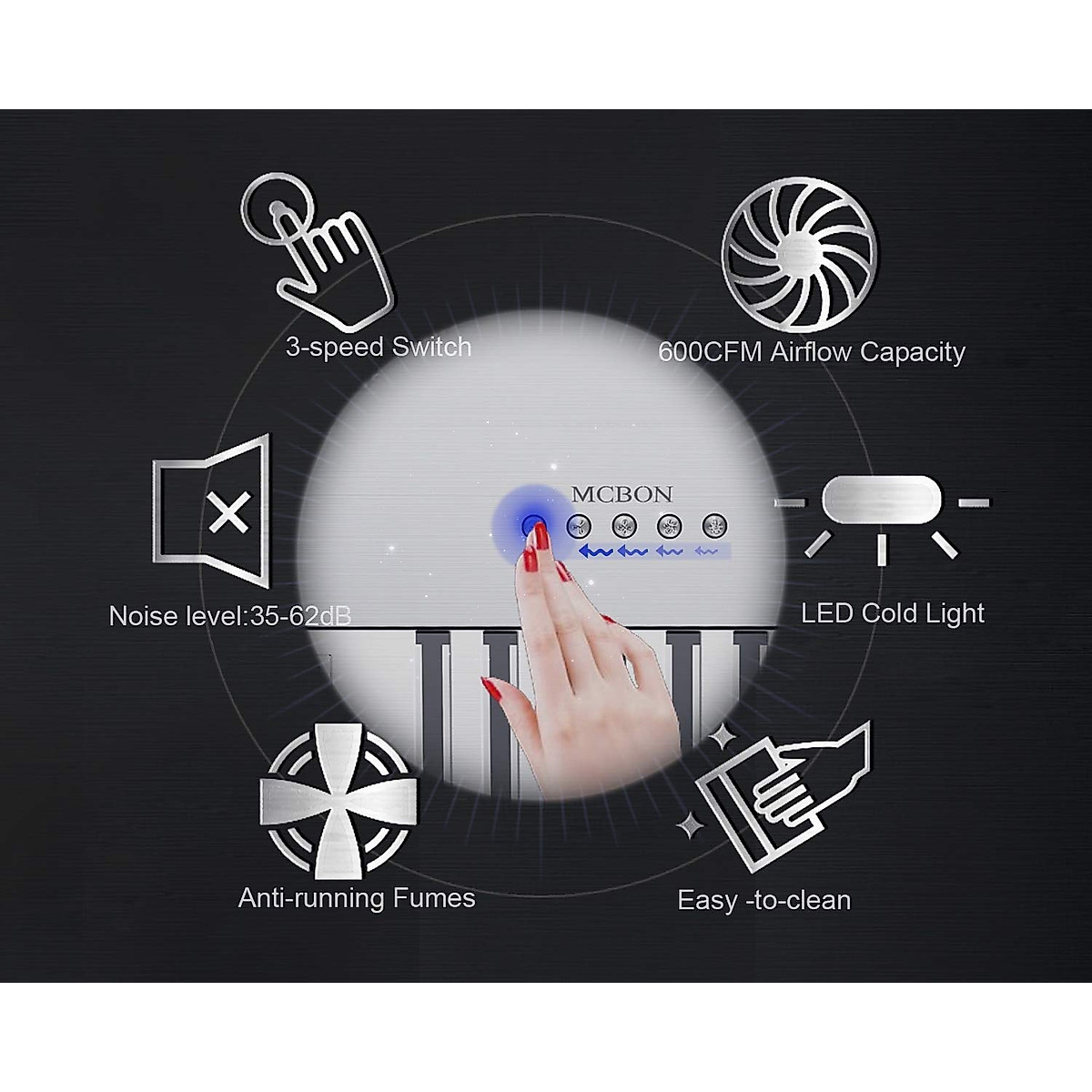 MCBON Range Hood Insert 30 Inch, 600 CFM Range Hood Insert, Vent Hood Insert, Ducted/Ductless Convertible Range Hood Insert, Stainless Steel Range Hood, Black Insert Range Hood 30 Inch, IE71-BLACK-30