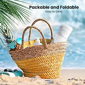 Simplicity Women's Wide Brim Straw Sun Visor Hat Roll Up Straw White Sun Hat for Women