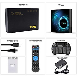 Android 10.0 TV Box T95 2GB RAM 16 ROM Allwinner H616 Quad-core Smart Android Box with Wireless Mini Keyboard, Support 6K/3D/H.265 10/100 Ethernet LAN 2.4/5.0GHz Dual WiFi Bluetooth 5.0