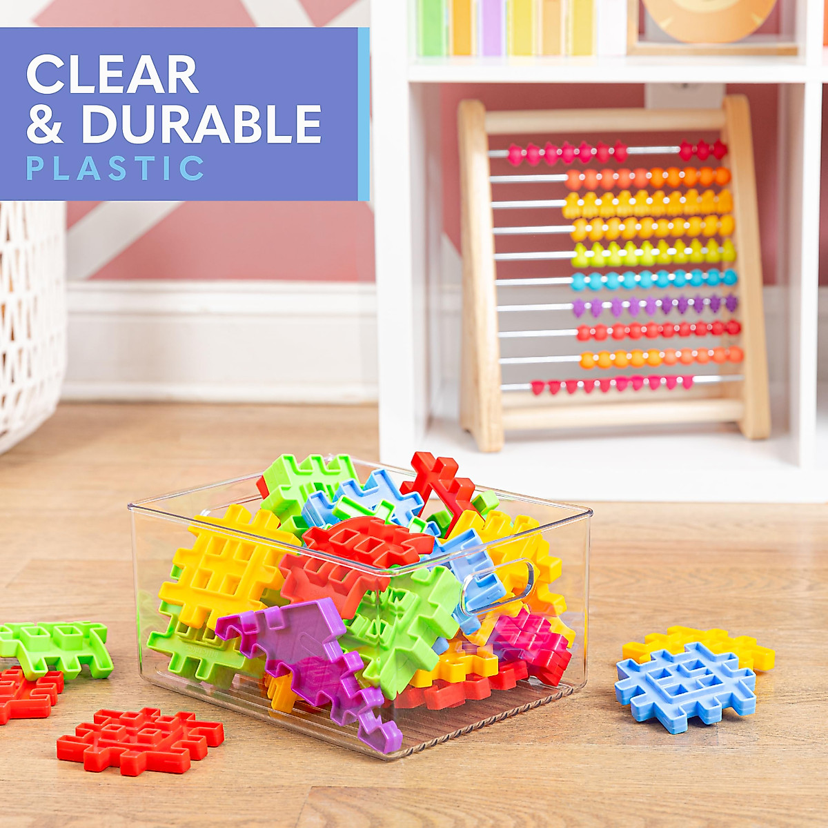 primebox 6 Pack Clear Plastic Organizer Bins with Handles for Home Organization. Storage Containers for Organizing Fridge, Freezer, Cabinet. Pantry, Great for Kitchen, Garage, Laundry Room. 10"x8"x5"