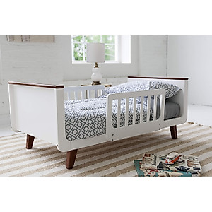 Little Partners MOD Kids Bed - Solid Wood Classic Design Transitional Toddler Bed with Rails for Children's Bedroom with Two Safety Guards, Low-to-Ground Profile (White/Espresso)
