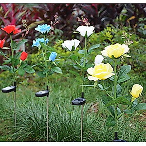 Abkshine Outdoor Rose Flowers Solar Stake Lights Waterproof Memorial Garden Stake for Garden Back Yard Lawn Grave Decor, Yellow