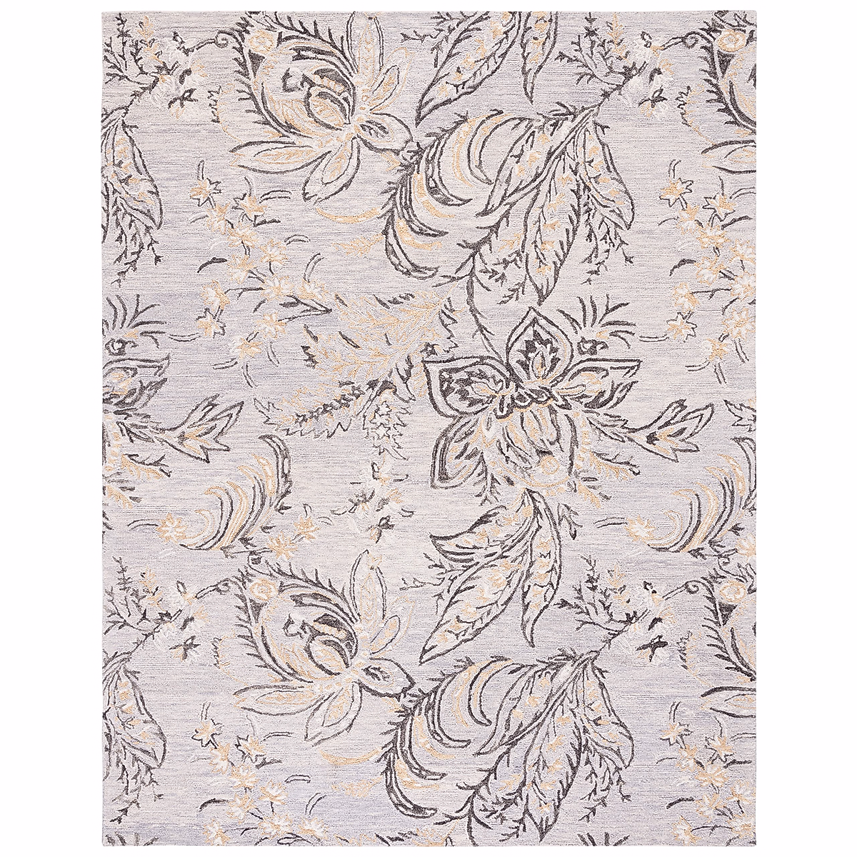 SAFAVIEH Blossom Collection Area Rug - 8' x 10', Grey & Yellow, Handmade Floral Wool, Ideal for High Traffic Areas in Living Room, Bedroom (BLM275F)