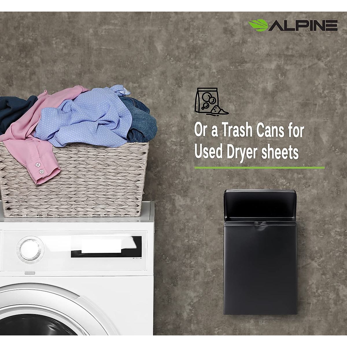 Alpine Sanitary Napkin Receptacle – Wall Mounted Tampon Holder for Bathroom Provides Clean & Odor-Free Restroom for Home, Office & Public Restrooms (Black)