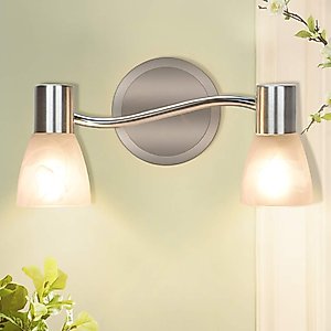 DLLT Industrial Track Lighting, Directional Spot Wall Light with Glass Shade, 2-Light Adjustable Flush Mount Tracking Light for Kitchen, Office, Bedroom, Picture Wall, Hallway, E12 Base
