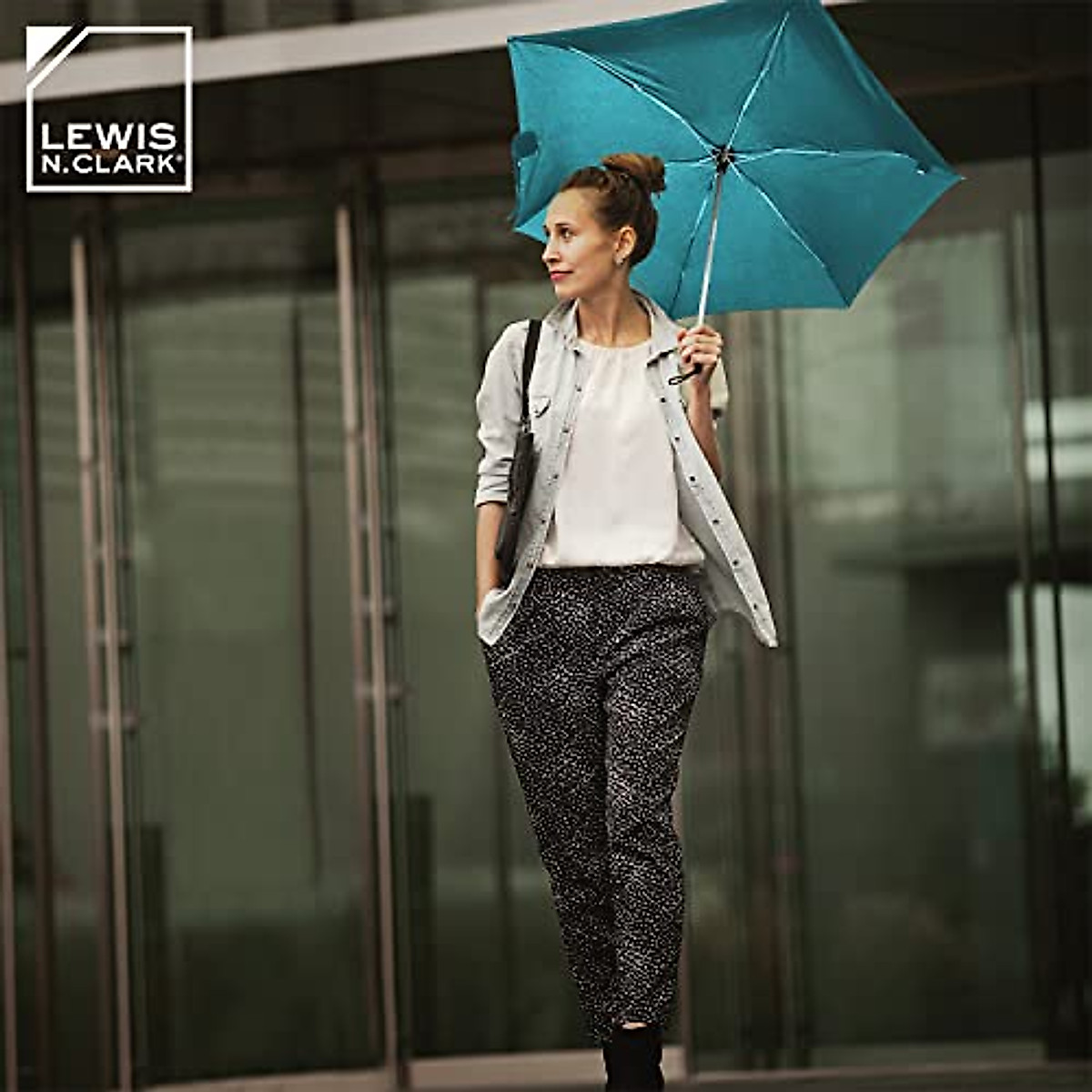 Lewis N. Clark Portable Mini Travel Umbrella, Windproof & Water Repellent Fabric, Manual Opening, 1 Year Warranty, Black