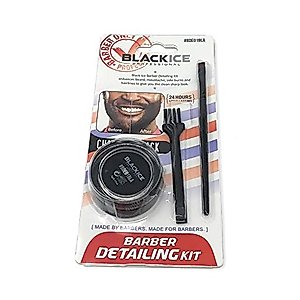 Black Ice Barber Detailing Kit Enhance Beard Mustache Sharp Hairline Brush Color (Charcoal Black)