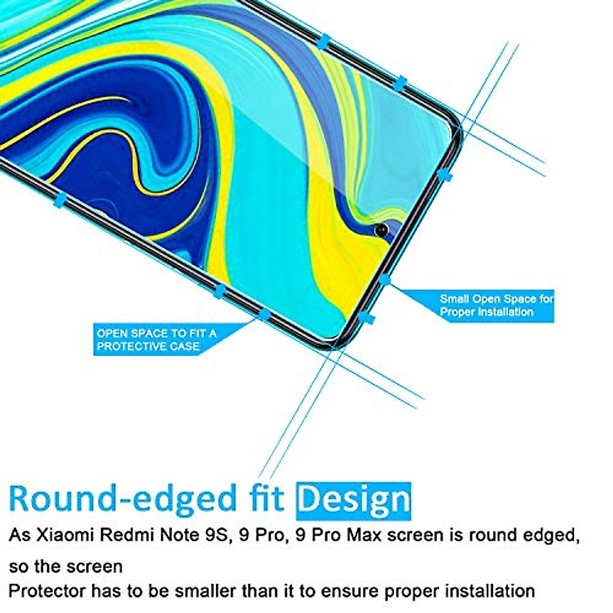 NEW'C 3 Pack Designed for Xiaomi Redmi Note 9S, 9 Pro, 9 Pro Max Screen Protector Tempered Glass, Case Friendly Anti Scratch Bubble Free Ultra Resistant