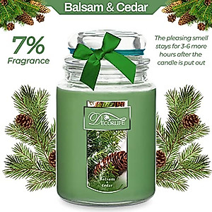 Decorlife 22 oz Scented Candles, Large Balsam & Cedar Christmas Candles with 2 Wicks, Strong Smelling and 110 Hours Long Lasting Time, 2-Pack