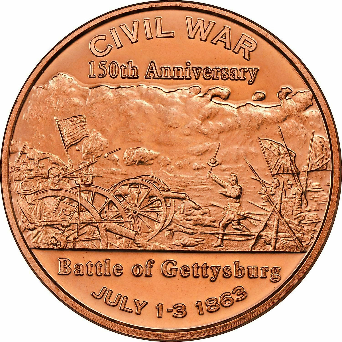 Battle of Gettysburg Civil War Commemorative 1 oz Pure .999 Copper Round Bullion Coin in Capsule - COA by Heavenly Metals
