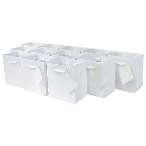 Mini Gift Bags - 12 Pack Extra Small White Gift Bags with Handles & Tags, Designer Gloss Euro Totes for Wedding & Baby Shower Favor & Goodie Bags, Birthday Party, Gift Card Bags, Bulk - 4x2.75x4.5
