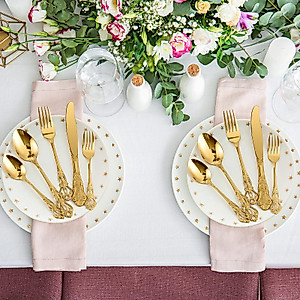 Dandat 30 Pcs Retro Silverware Set Stainless Steel Flatware Set Anti Rust Utensils Set Mirror Polished Cutlery Include Spoon Fork Knife for Dinnerware Wedding Birthday Party Favor (Gold)