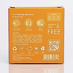 Eco-Friendly Solid Shampoo Bar for All Hair Types, Sustainable Natural Shampoo, Plastic Free, pH Balanced, Vegan, Plant Based, 100% Compostable and Zero Waste, 4.10oz (Mandarin)