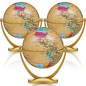 3 Pcs Mini Antique Globe for Kids Learning 4.2 Inch Vintage World Globe with Stand Geography Globe Swivels in All Directions Educational Rotating Globe for School, Home, Office and Desktop Decor