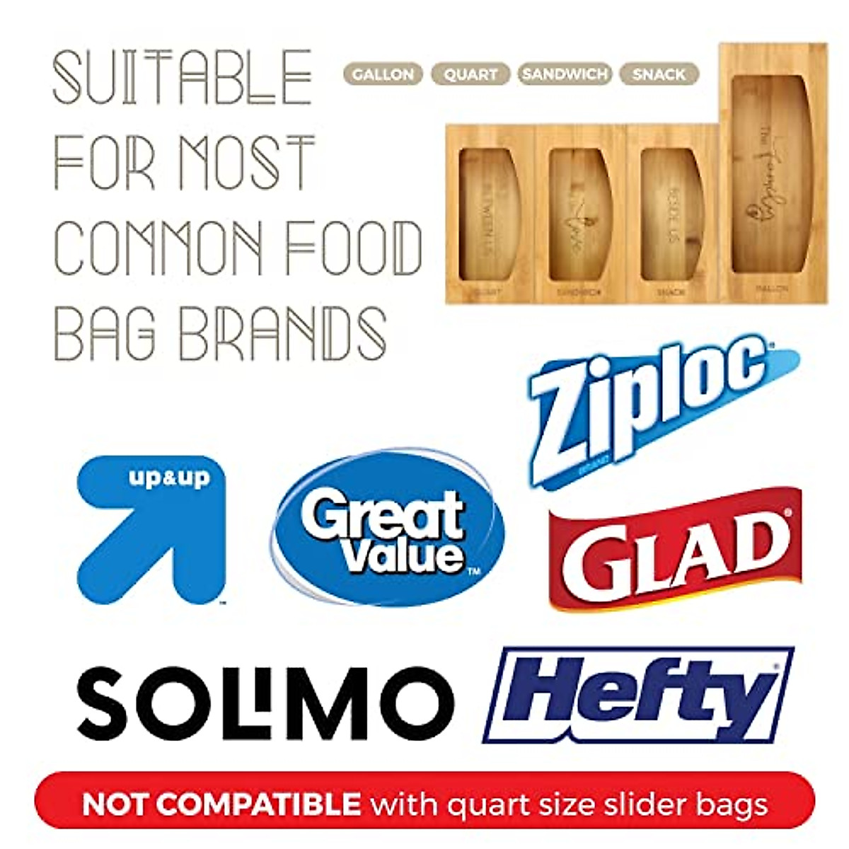 IOCREATIVE Ziplock Bag Storage Organizer - Food Baggie Holder for Kitchen Drawer - Sandwich, Snack, Quart & Gallon variety size bags - Compatible with Ziploc, Solimo, Glad, Hefty - Bamboo
