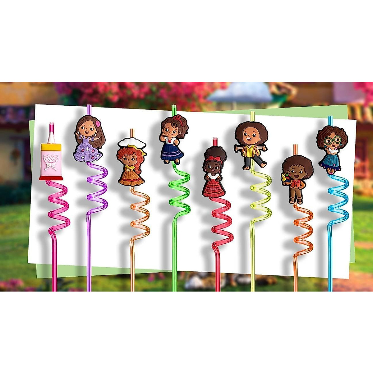 24Pcs Encan Party Favors Reusable Plastic Straws, Great Miagic Birthday Gift Filler for Encan Magic Movie Birthday Theme Party Supplies for Kids with 2 Cleaning Brush