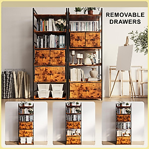 Furmax 6 Tier Bookshelf, Tall Bookcase with 3 Drawers Storage Organizer, Wood and Metal Storage Book Shelf, Standing Shelves for Bedroom and Living Room (Rustic Brown)