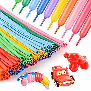 100Pcs 260 Balloons Rainbow Long Balloons for Balloon Garland Thickening Long Skinny Latex Balloons for Tying Twisting Animals Modeling Christmas Birthday Wedding Party Decor(Colorful long balloons)