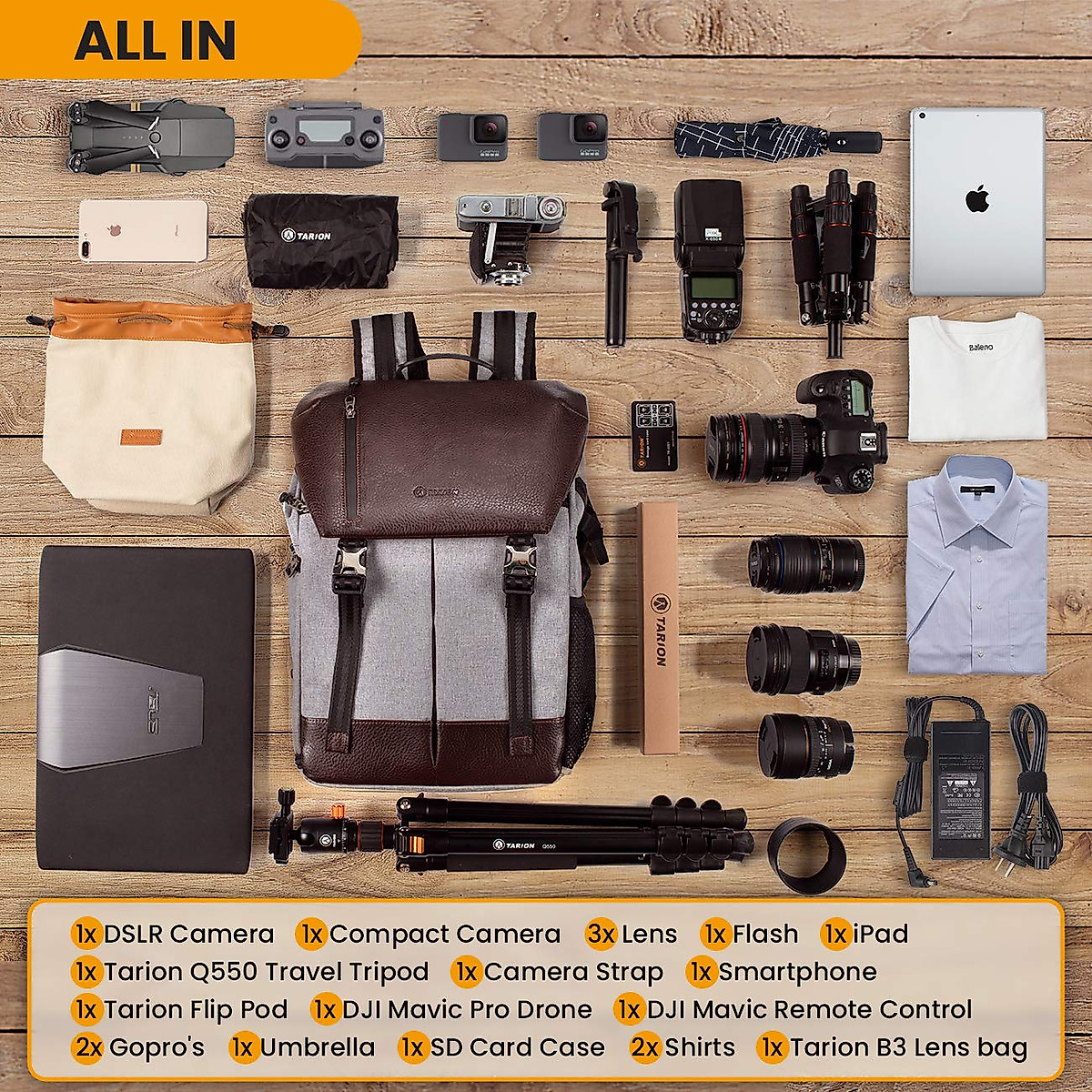 TARION Camera Backpack Waterproof Camera Bag Waterproof Certified IPX5 Large Capacity Side Access with 15.6 Inch Laptop Compartment Rain Cover for Women Men Photographer Lens Tripod Tablets