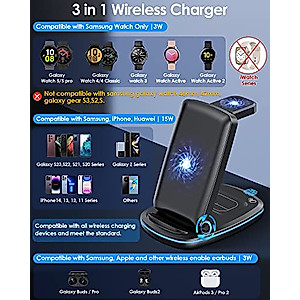 Wireless Charger 3 in 1, Foldable Fast Charging Station Compatible with Samsung Galaxy Watch 5 Pro/5/4/3/Active, S23 S23+ S22 S22+ S21 S20 Ultra FE/Note 20 10 9/ Z Flip Fold 4 3 2, Buds/2/Pro/Live
